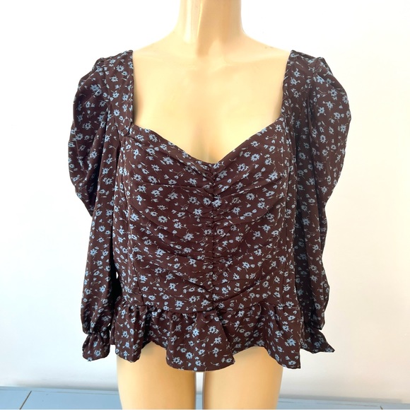 Missguided | Tops | New Missguided Plus Ruched Puff Sleeve Peplum ...